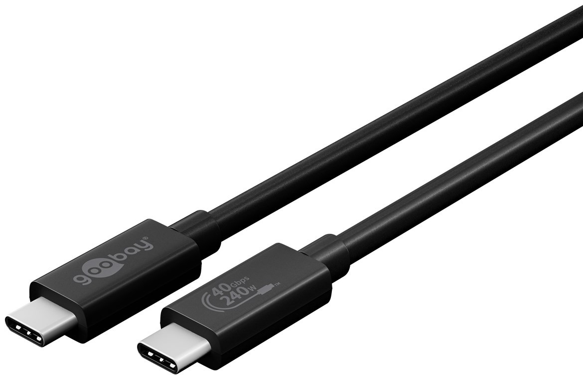 USB-C till USB-C kabel USB4 Gen 3x2 240W 40 Gbps 0,7m bildskärmskab...